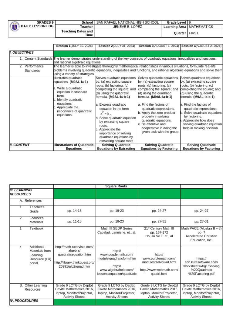 DLL-WK 1-LC 1 | PDF | Quadratic Equation | Factorization