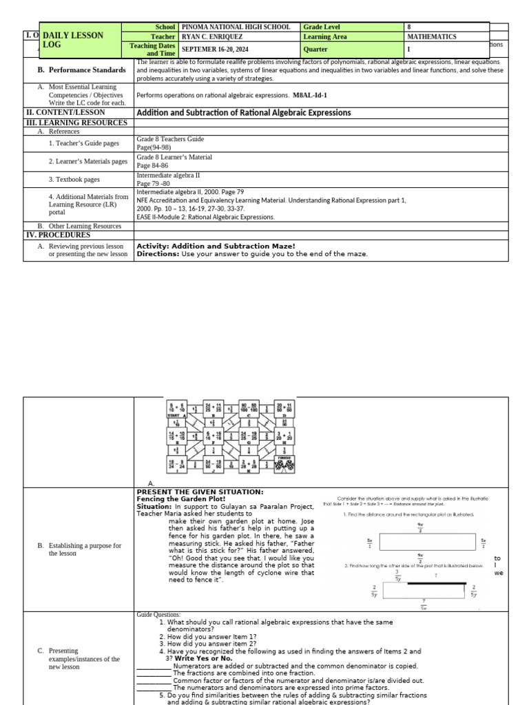 Grade 8 Quarter I Week 8 DLL | PDF | Equations | Algebra