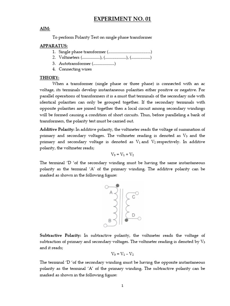 Polarity Test On Single Phase Transformer | PDF | Transformer | Voltage