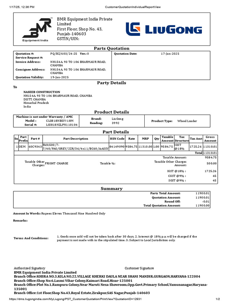Naseeb Construction Updated Fan Quotation | PDF
