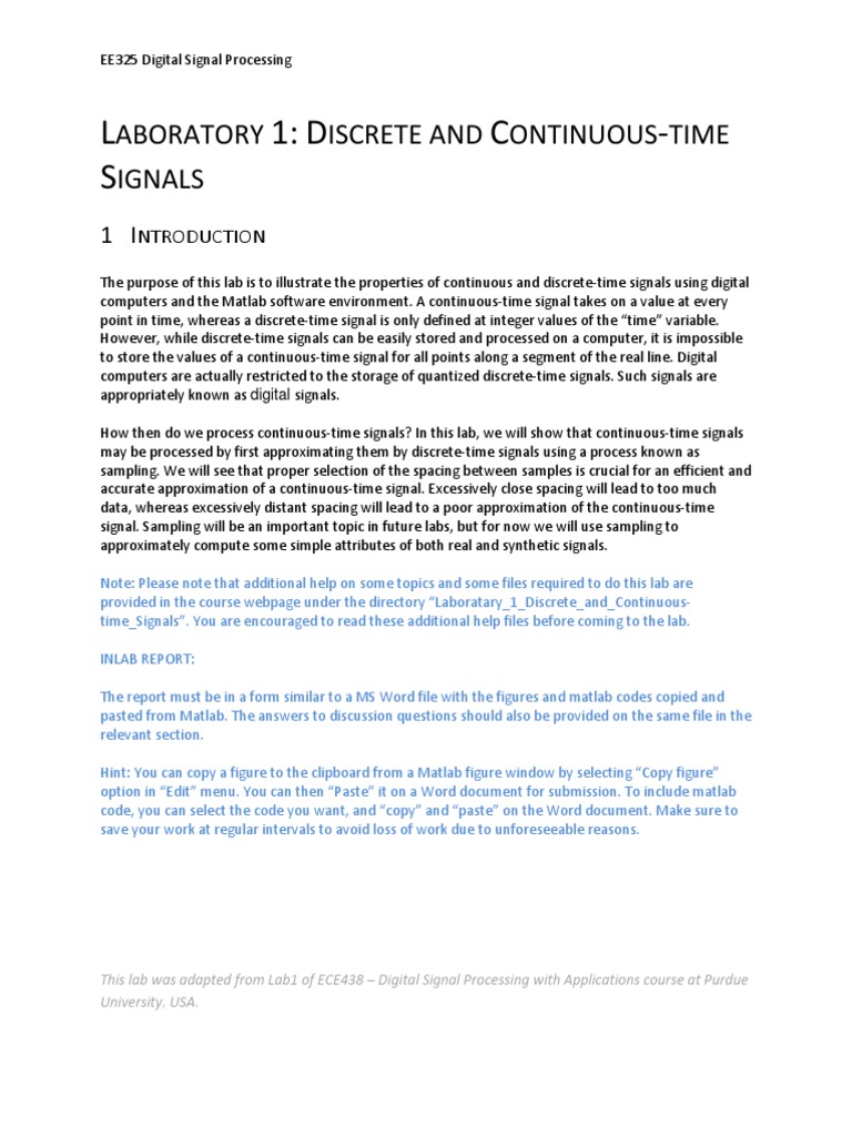 Laboratory 1 Discrete and Continuous-Time Signals | PDF | Discrete Time ...