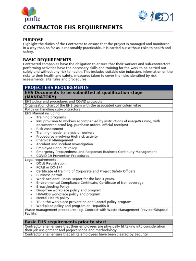 Contractor EHS Compliance Guidelines | PDF | Safety | Risk