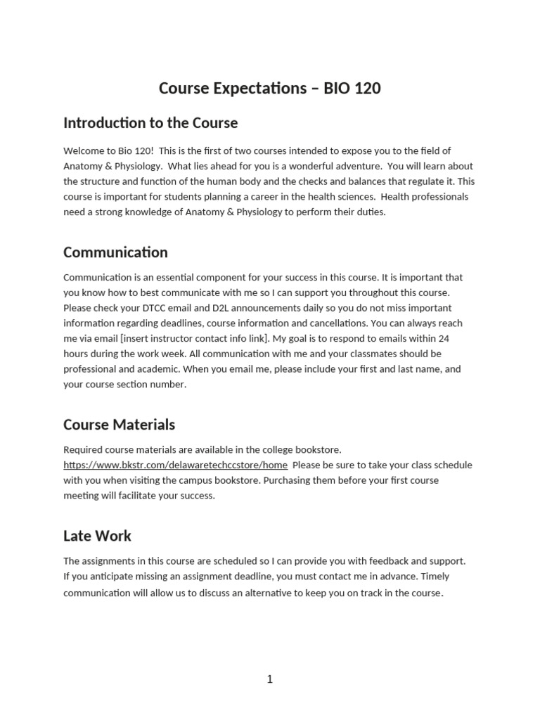 BIO 120 Course Policies and Expectations | PDF | Educational Assessment ...