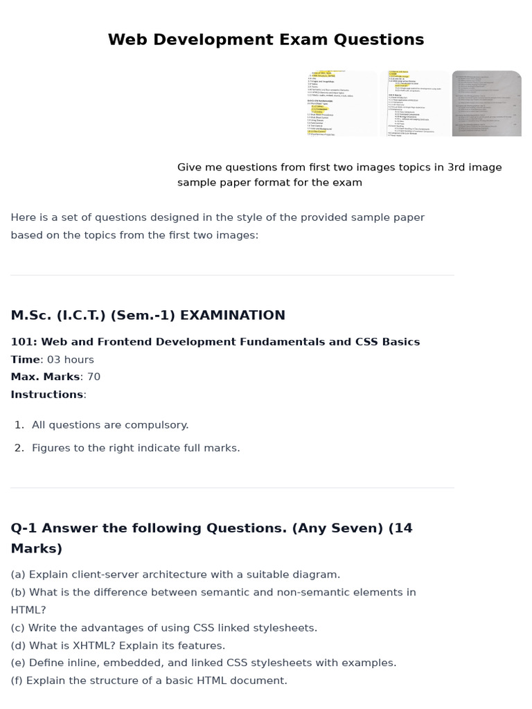 ChatGPT-Web Development Exam Questions | PDF | Html | Html Element