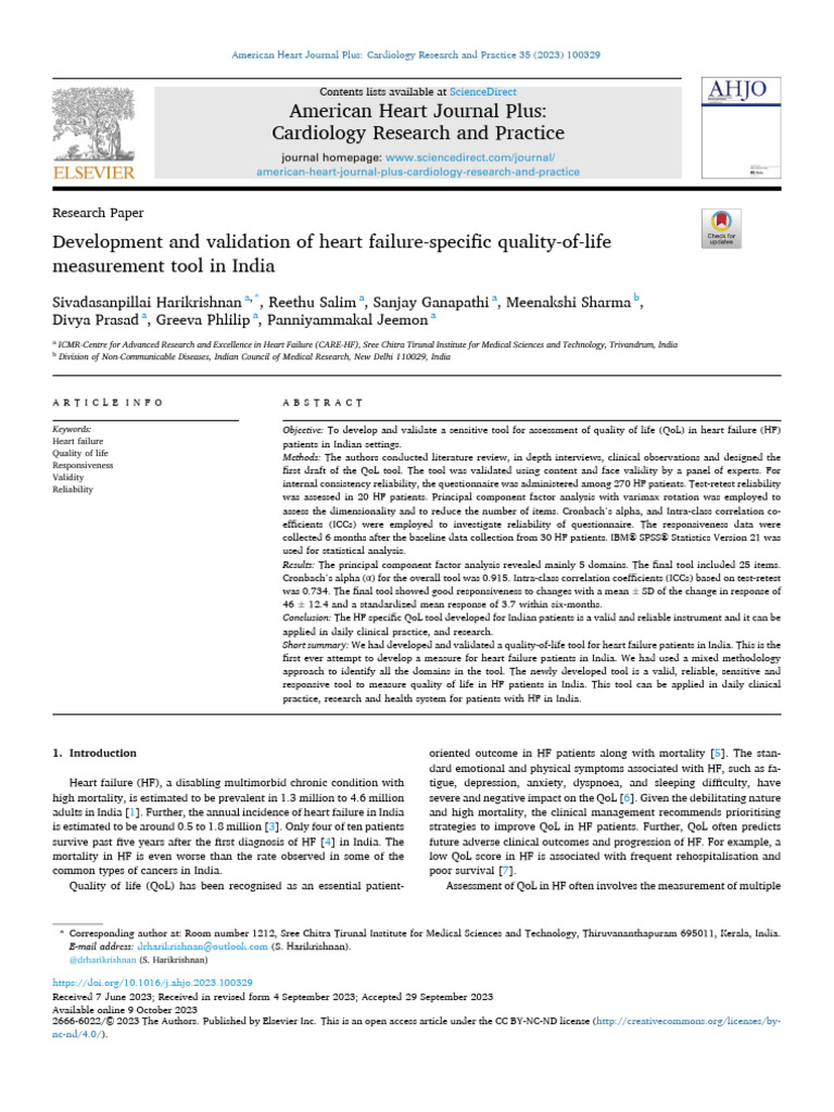 Indian HF QOL Questionnaire AHJ Plus | PDF | Validity (Statistics ...