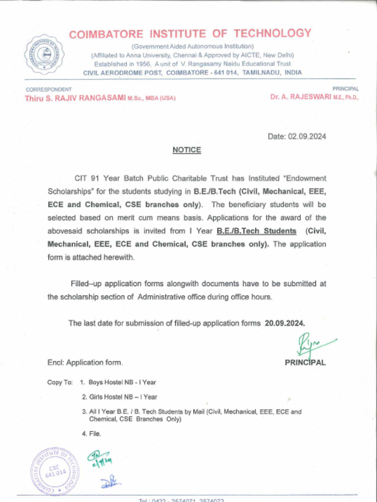 CIT 1991 bATCH sCHOLARSHIP Application 24-25year | PDF