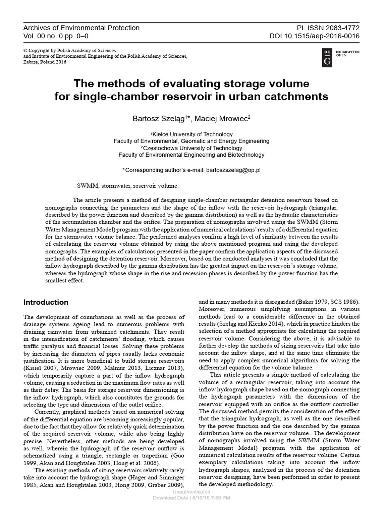 The Methods of Evaluating Storage Volume For Singl | PDF | Discharge ...