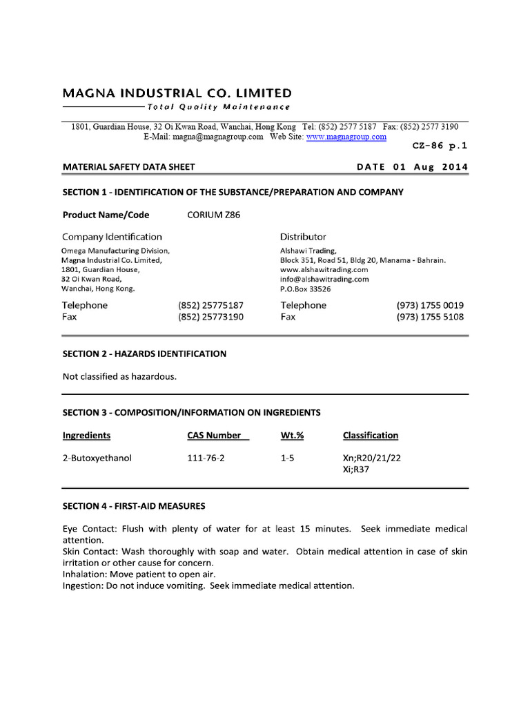 Sds Corium z86 | PDF