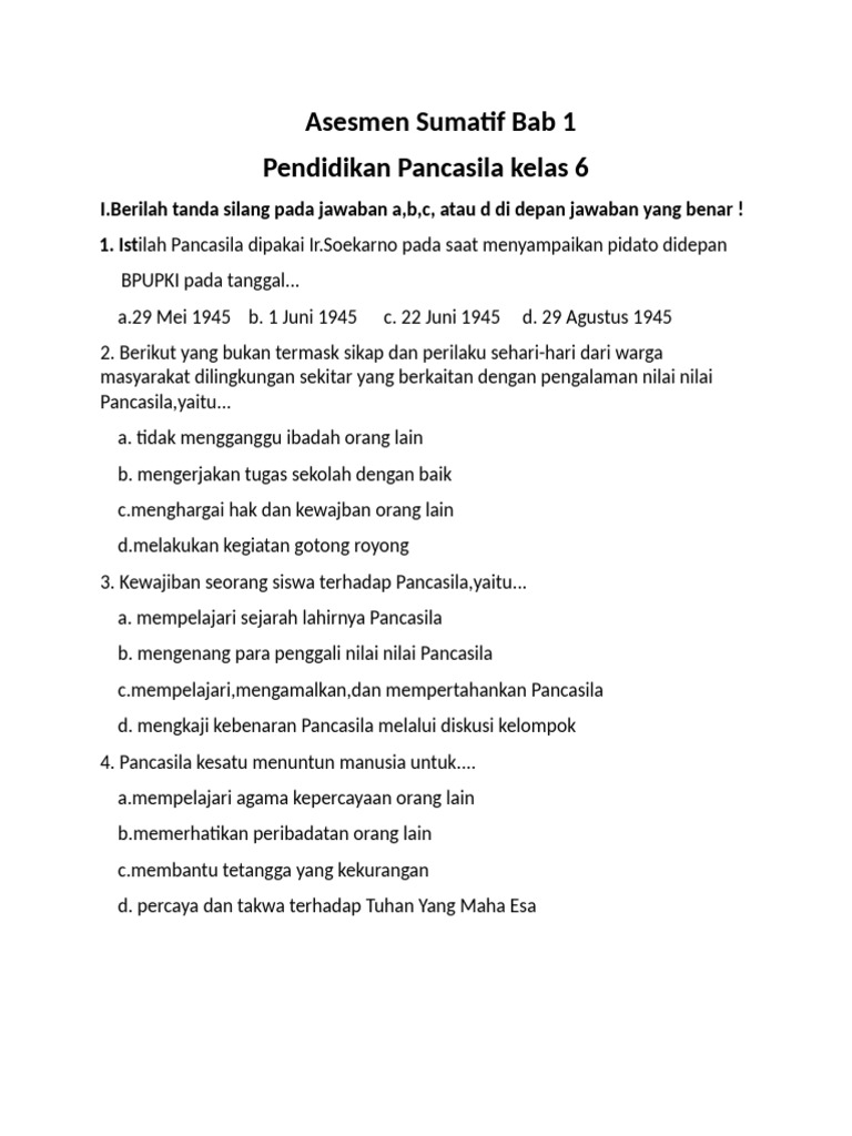 Asesmen Sumatif Bab 1 PPKN | PDF