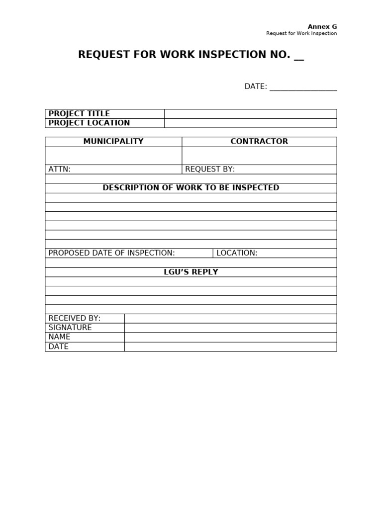 Annex G - Request For Work Inspection | PDF