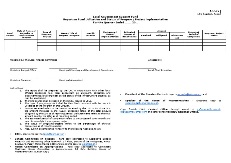 Annex J - LGU Quarterly Report | PDF | Government