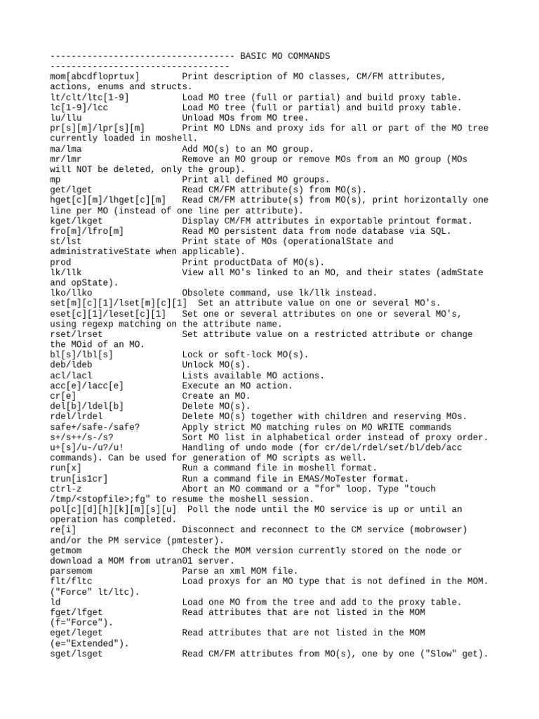 Descripcion de comandos Moshell | PDF | File Transfer Protocol | Computing