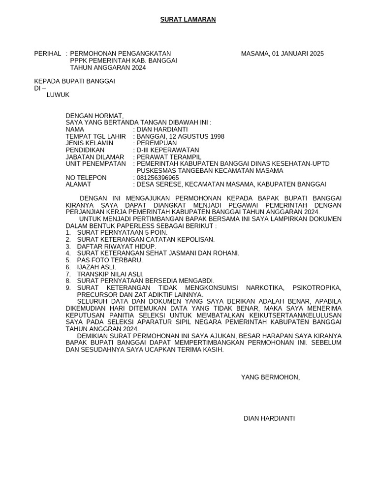 Surat Dian Hardianti | PDF