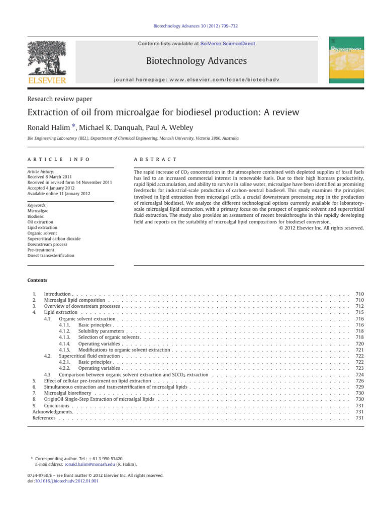 Extraction of Oil From Microalgae For Bi | PDF | Fatty Acid | Triglyceride