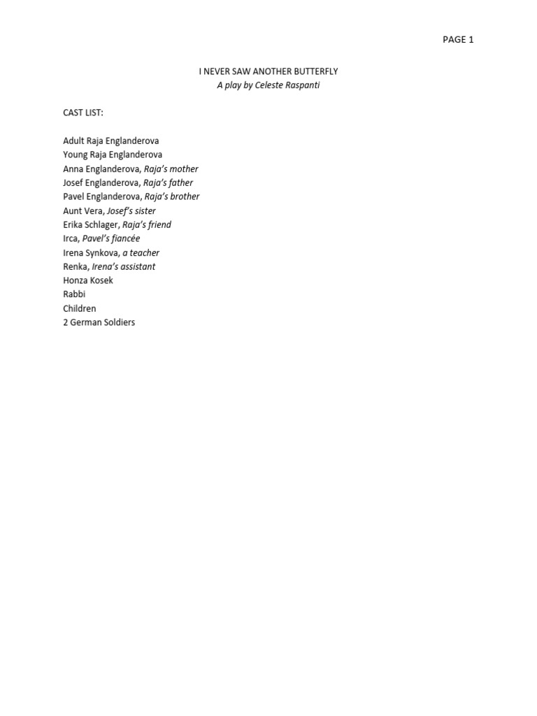 I Never Saw Another Butterfly Script | PDF