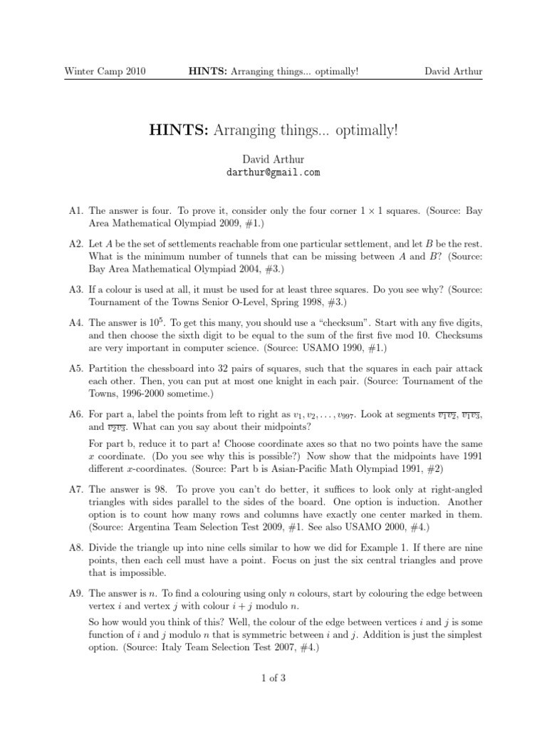 Math Olympiad Problem Hints 2010 | PDF | Triangle | Discrete Mathematics
