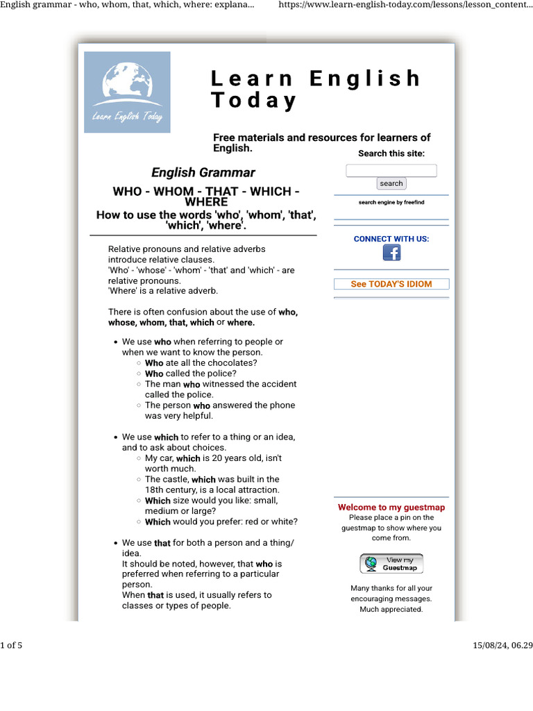 Usage of 'Who', 'Whom', and 'Whose' | PDF | English Grammar | Language ...