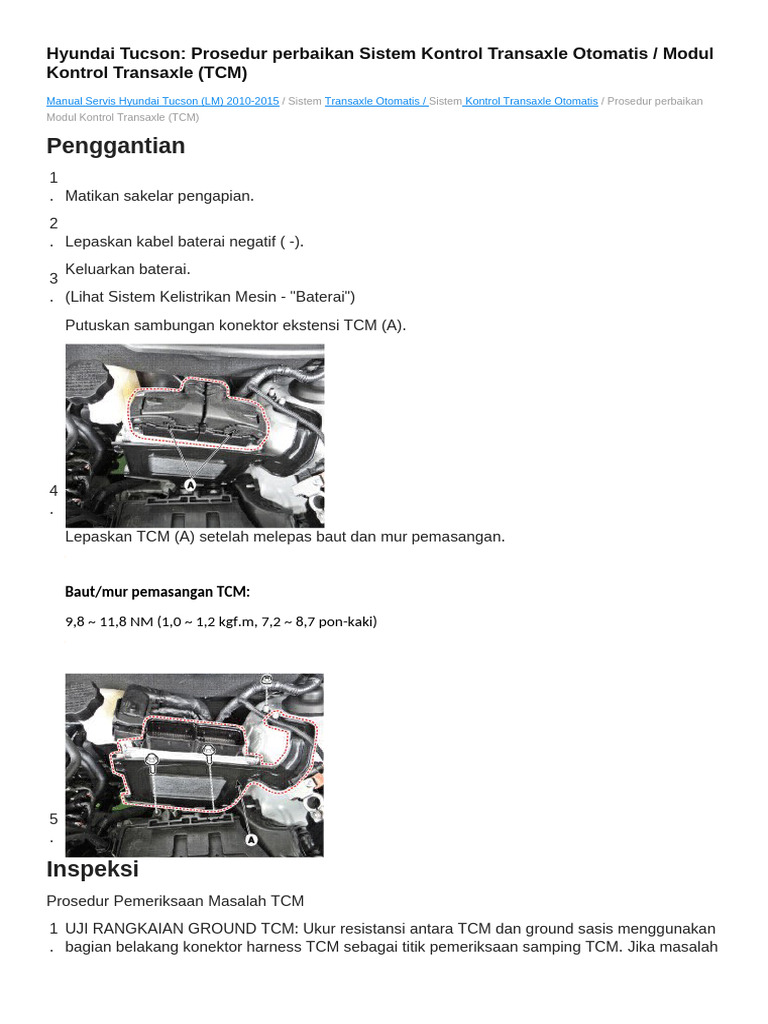 Hyundai Tucson Automatic Transaxle Control System - Transaxle Control ...