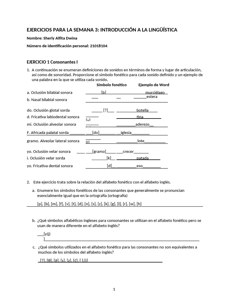 Ejercicios para La Semana 3 | PDF | Fonética | Vocal