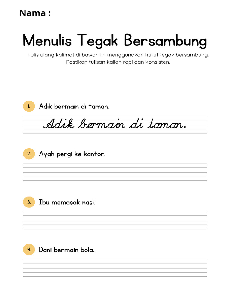 Menulis Tegak Bersambung Lembar Kerja | PDF