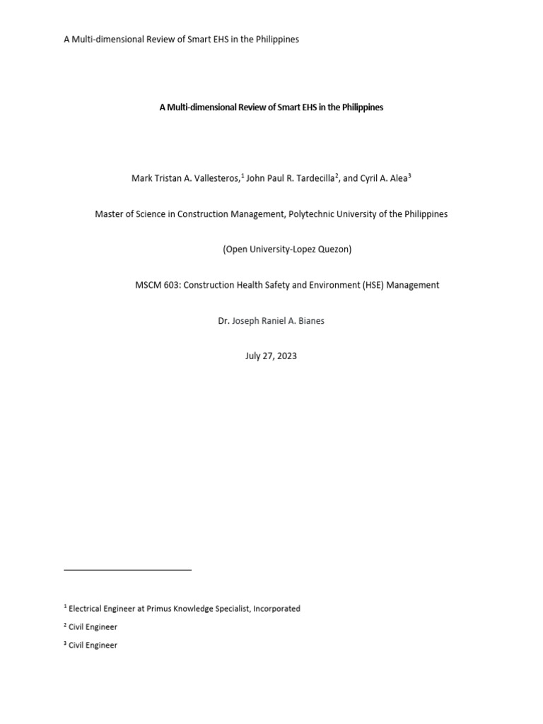 A Multi Dimensional Review of Smart EHS | PDF | Occupational Safety And Health | Internet Of Things