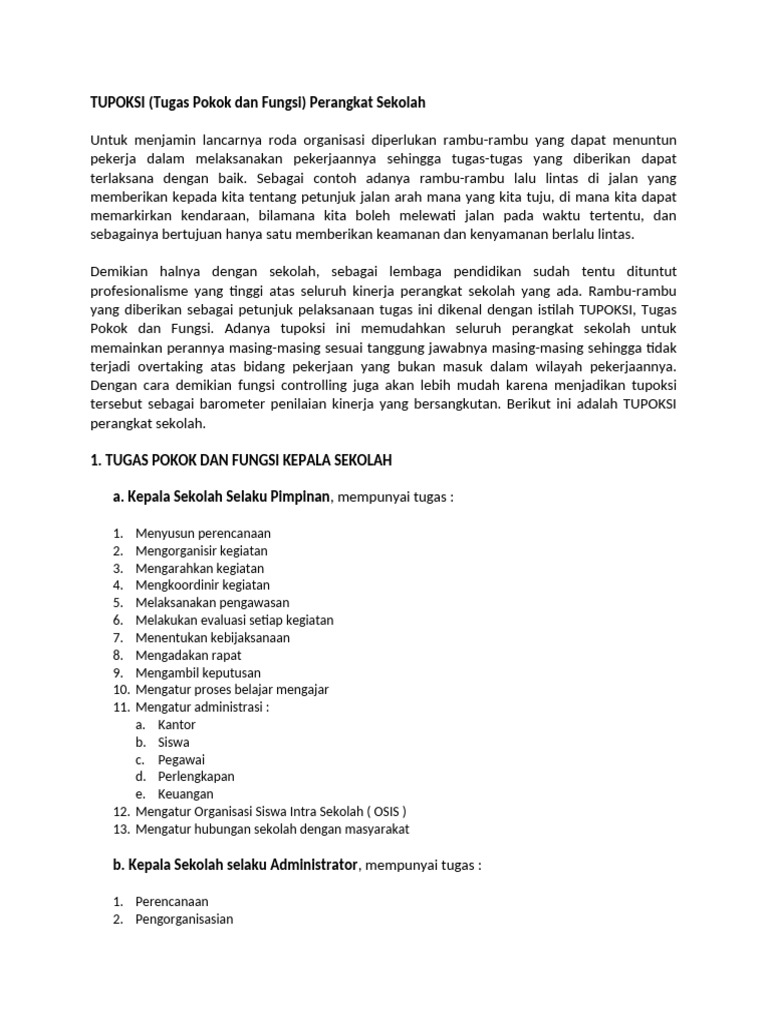 Tupoksi Perangkatsekolah | PDF