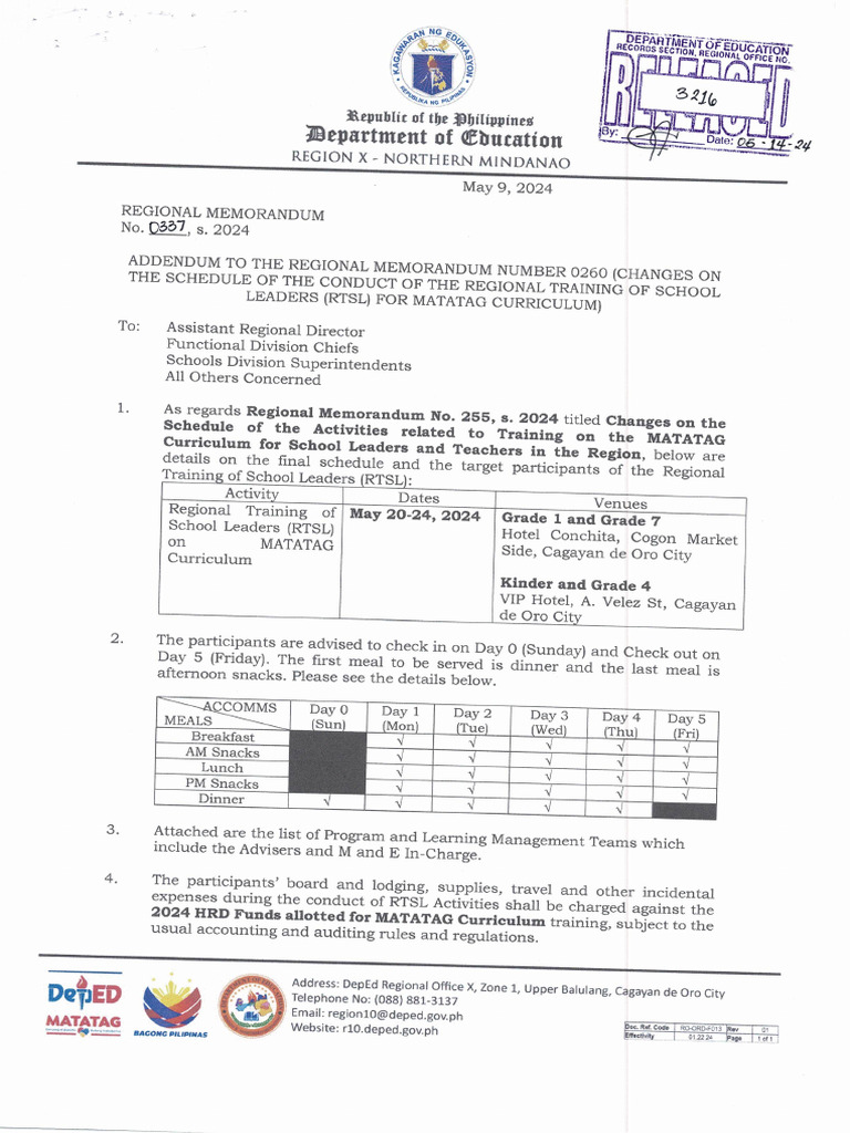 RM 0337 Addendum and Corrigendum to MATATAG Curriculum Activities | PDF