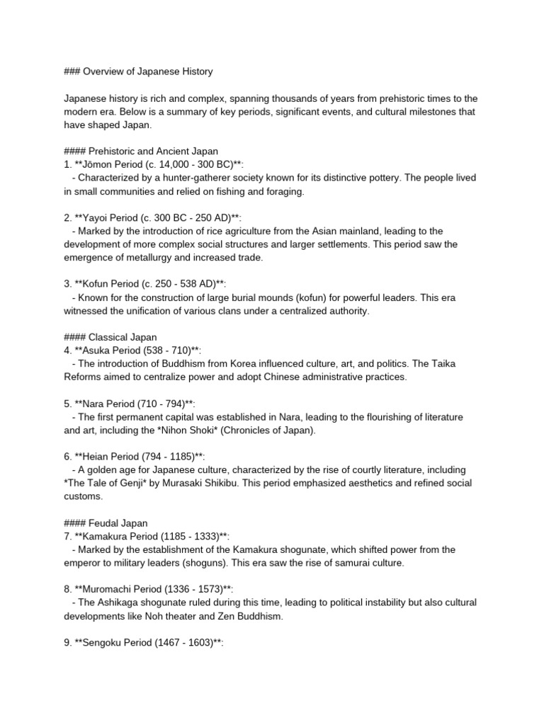 Overview of Japanese History Timeline | PDF | Shogun | Japan