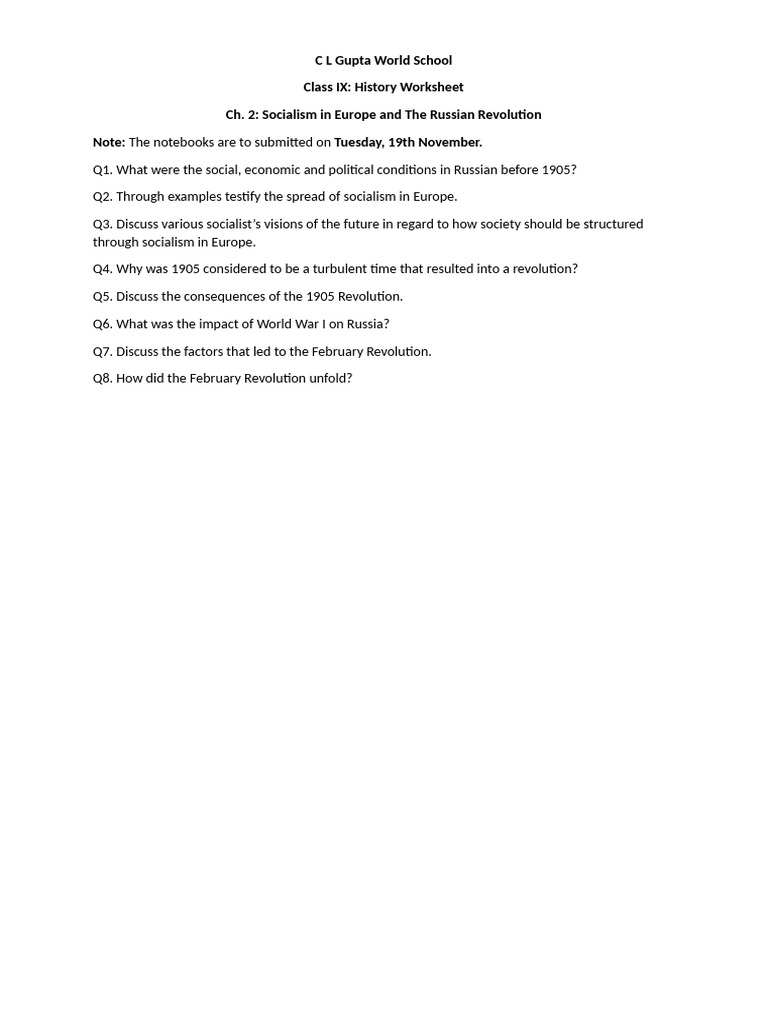 Class IX History: Socialism & Russian Revolution | PDF