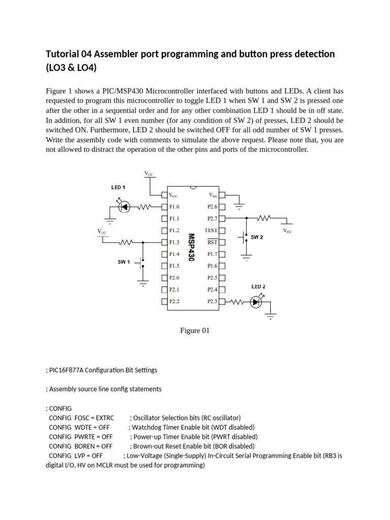 Tutorial 04 - Assembler Port Programming and Button Press Detection (LO3 & LO4) | PDF