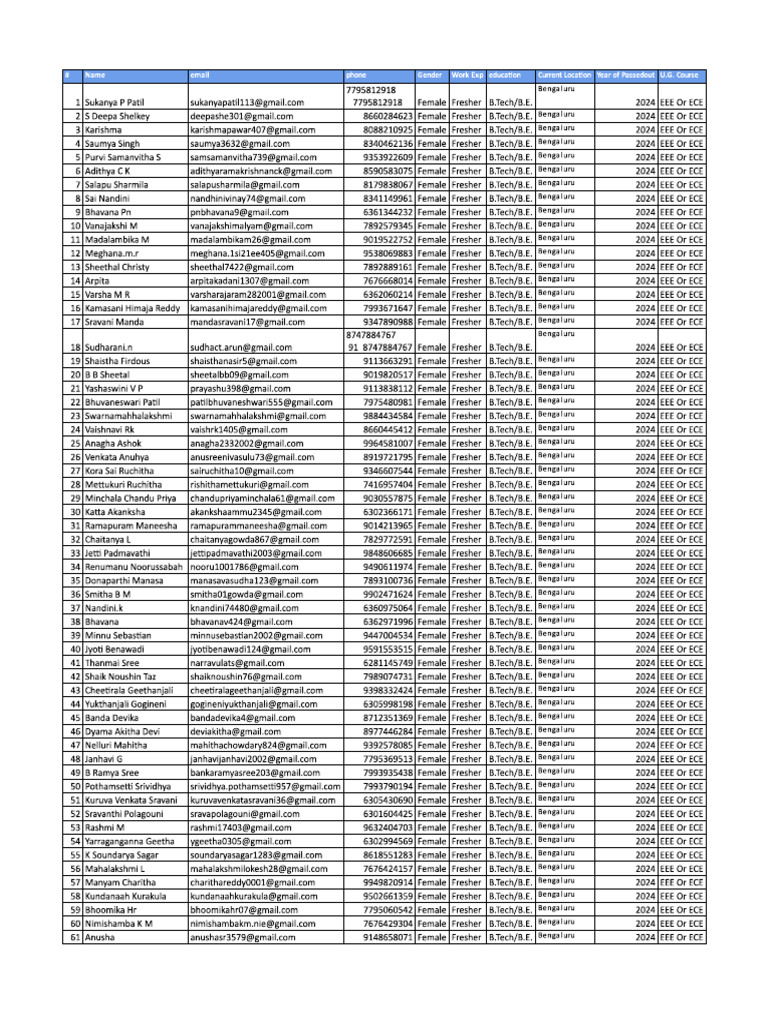 EEE Student DataBase 2024 Only | PDF