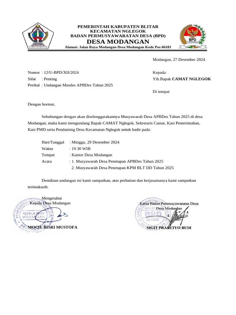 Undangan Musdes APBDes 2025 | PDF