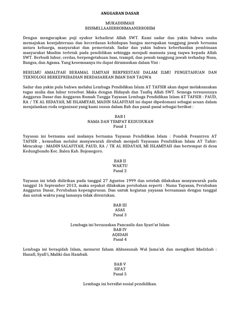 Contoh AD ART Yayasan | PDF