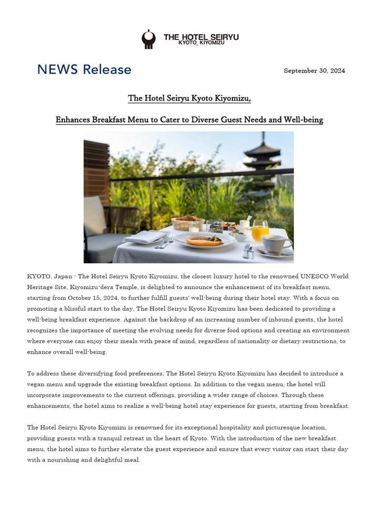 Kyoto Hotel's New Breakfast Menu | PDF | Menu | Hotel