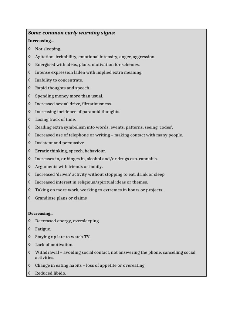 Some Common Early Warning Signs | PDF