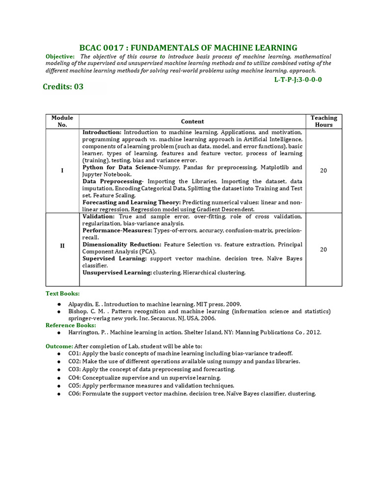 Machine Learning Syllabus | PDF | Machine Learning | Learning