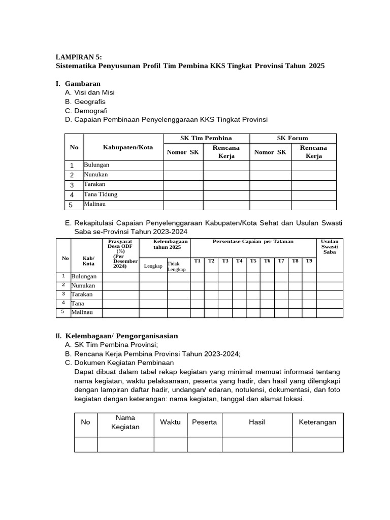 Bahan Format Pelaporan Tim Pembina Prov | PDF