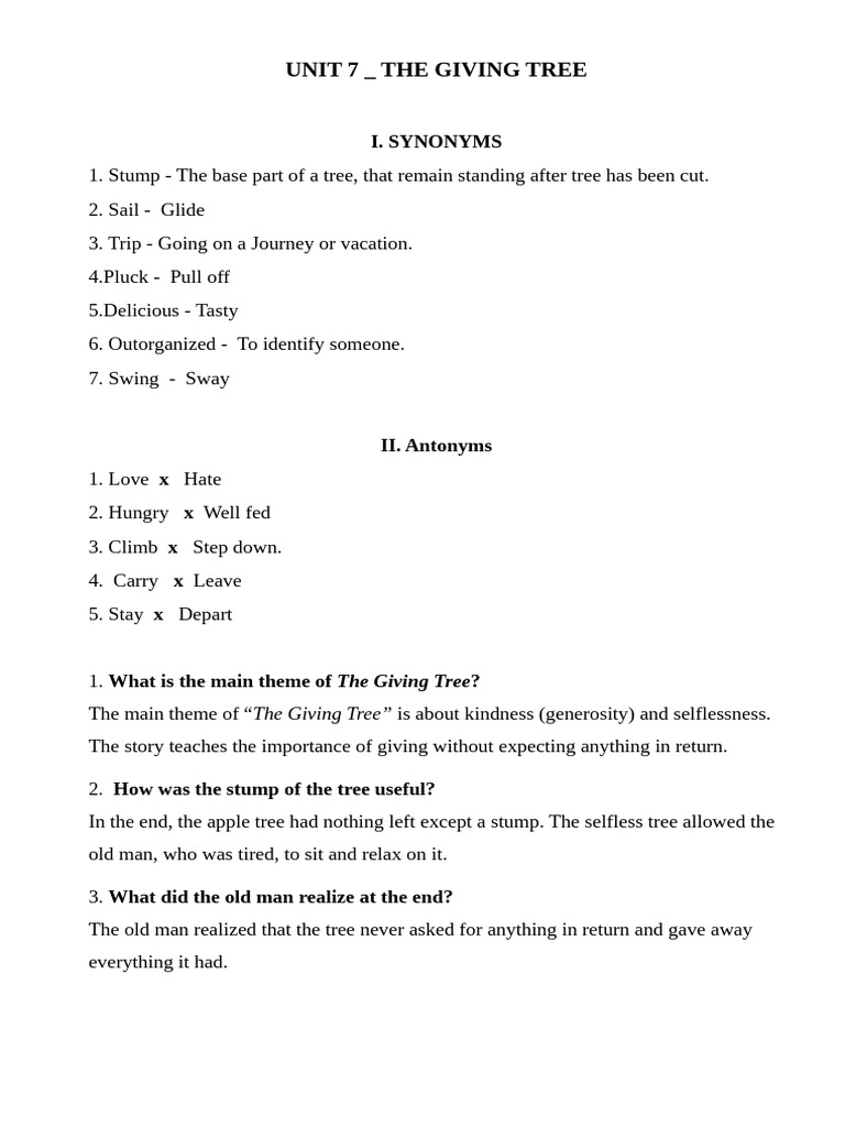 Lesson 7 - THE GIVING TREE | PDF