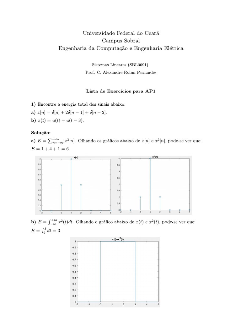 Lista de Exercícios para AP1 Sistema Lineares | PDF