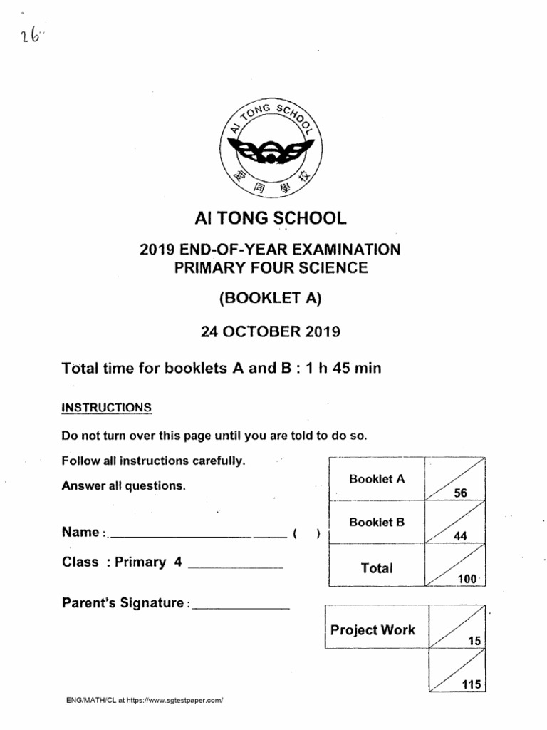 04 P4 Science SA2 2019 Ai Tong Exam Papers Printed | PDF