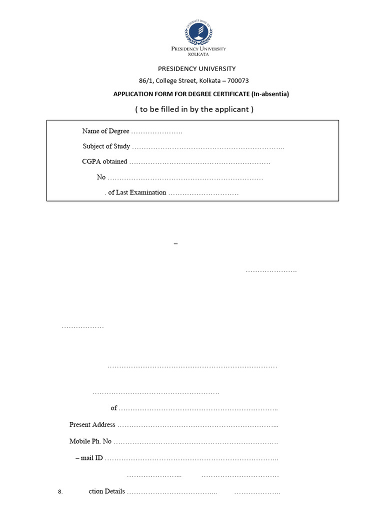 Degree Certificate Application Form | PDF
