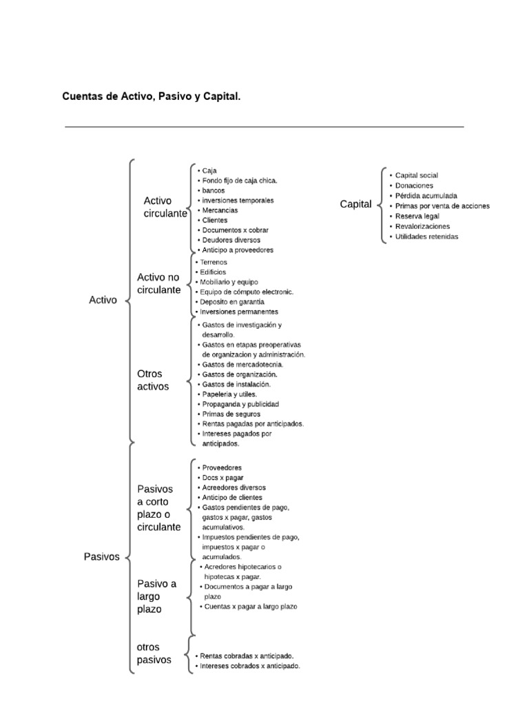 Cuentas Activo, Pasivo, Capital. Cuadro Sinoptico. | PDF