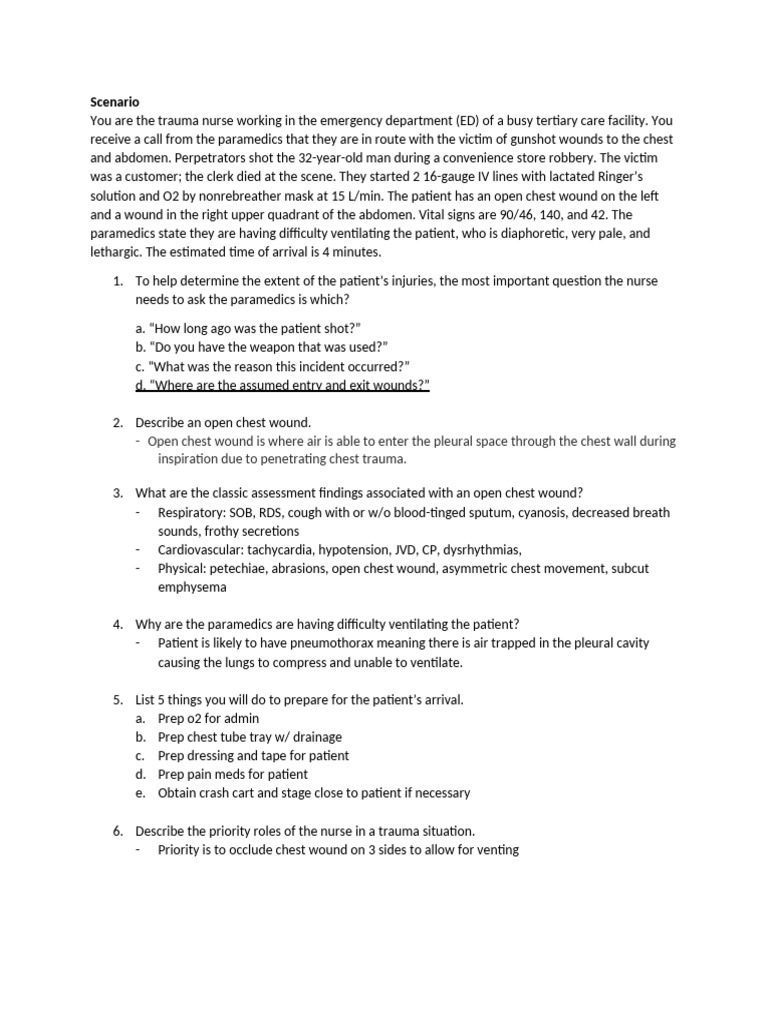 Trauma Nursing: Gunshot Wound Case Study | PDF | Diseases And Disorders ...