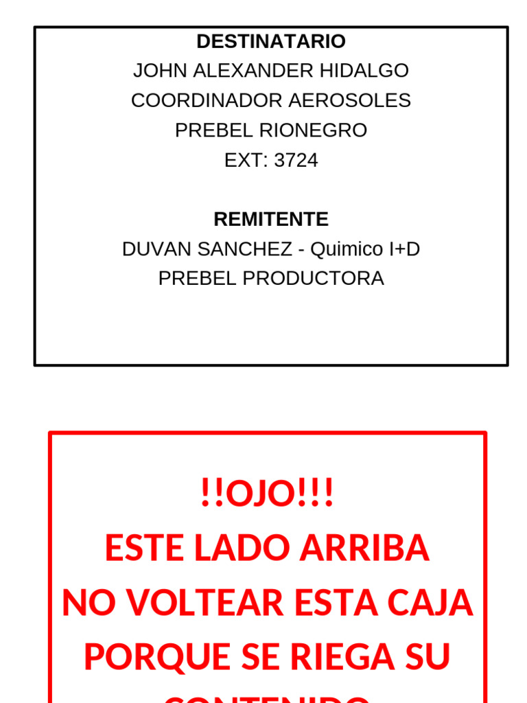 Rotulo Envio Caja Aerosoles | PDF