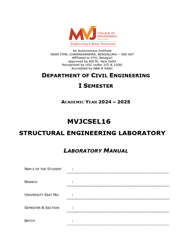 Structural Engineering Lab Manual 2024 | PDF | Concrete | Strength Of ...