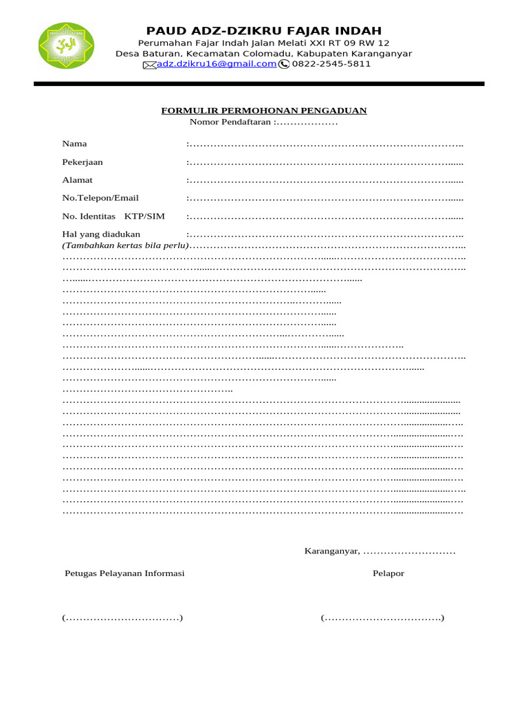 Formulir Permohonan Informasi Publik | PDF