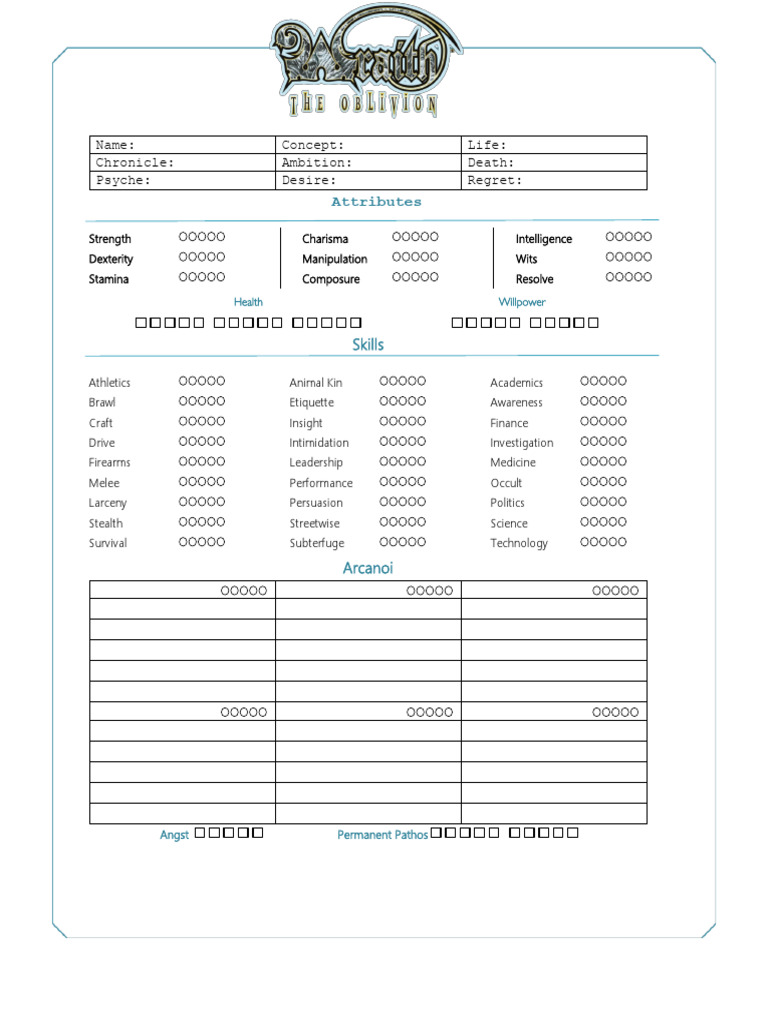 Wr5,1 Spectre Character Sheet (Form Fillable) | PDF