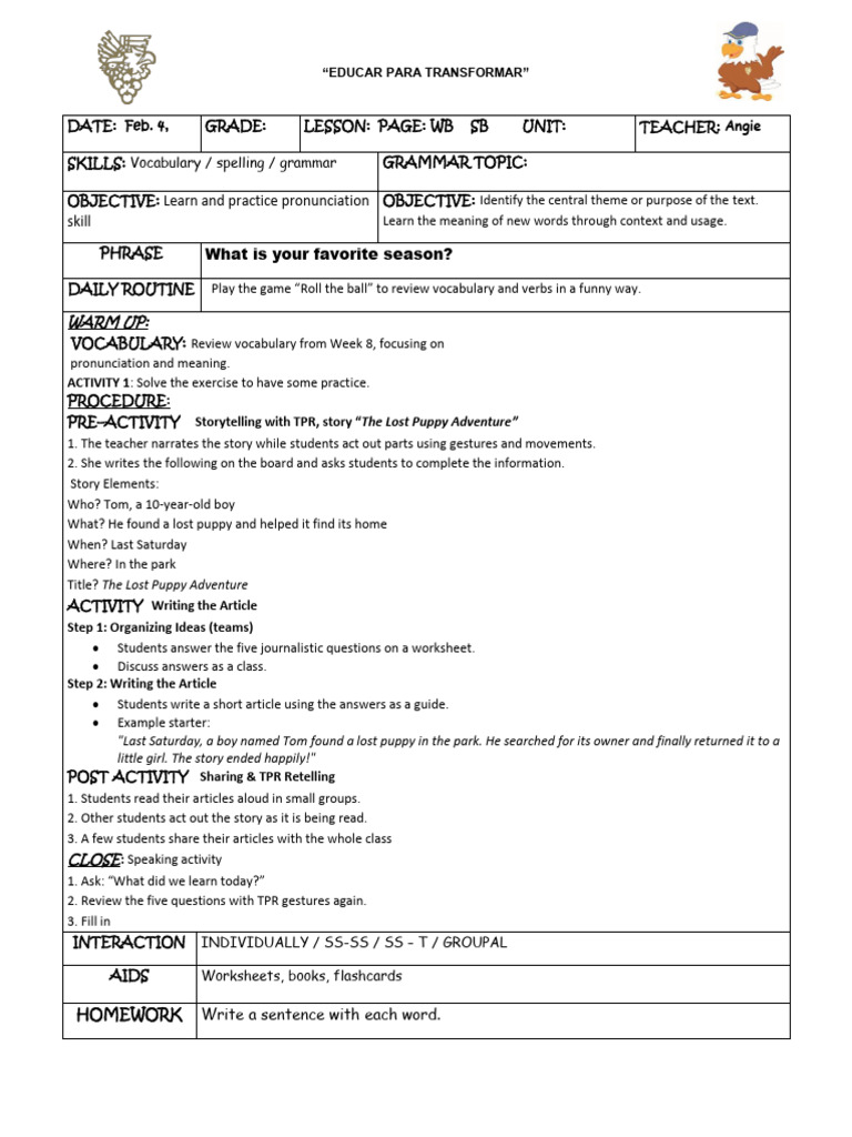 6th GRADE LESSON PLAN Feb 3 To 7 | PDF | Vocabulary | Sign Language