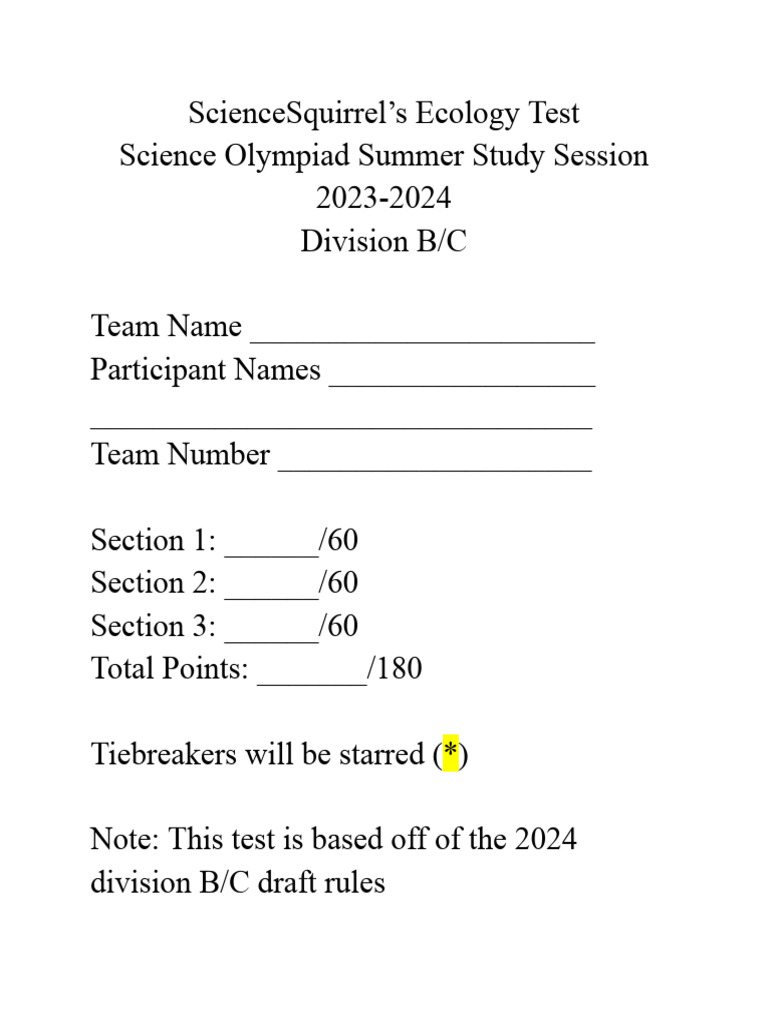 Ecology Test for Science Olympiad 2023-2024 | PDF | Food Web | Climate ...