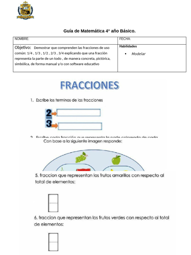 Fracciones para 4° Año Básico | PDF